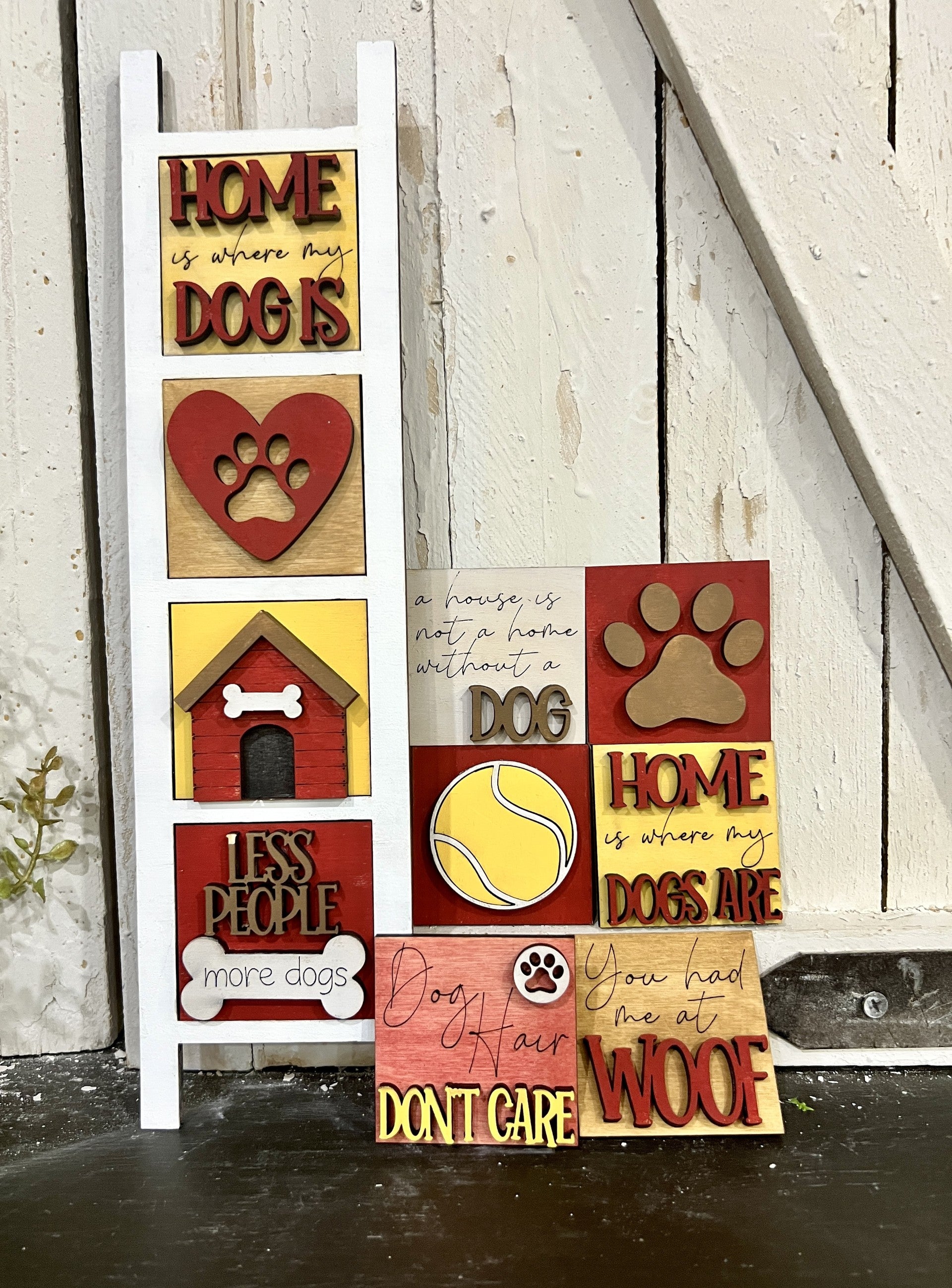 10 Piece Dog Hair Don't Care Dog Set 2.5" x 2.5" Mini tiles, Wood Only ...