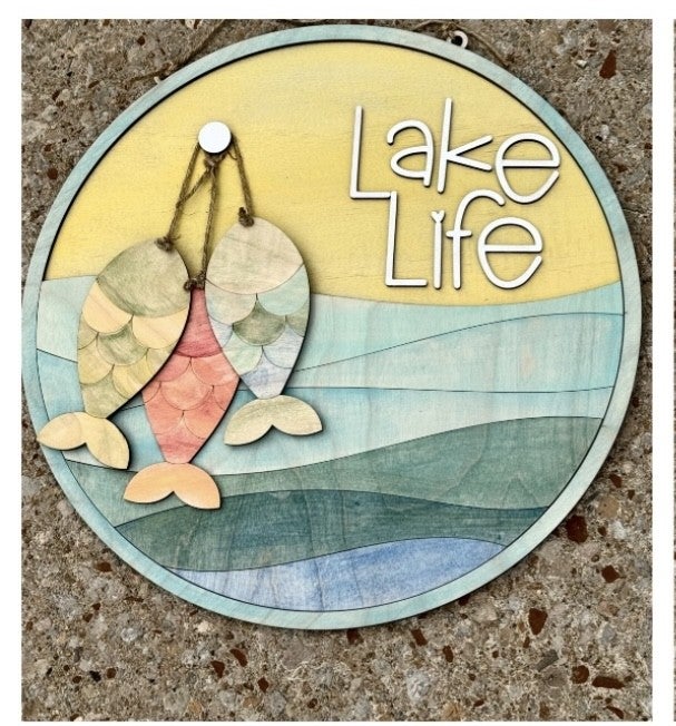 Lake Life or Hello Summer with 3 Fish Round 10", 18" or 22" Round -At ...