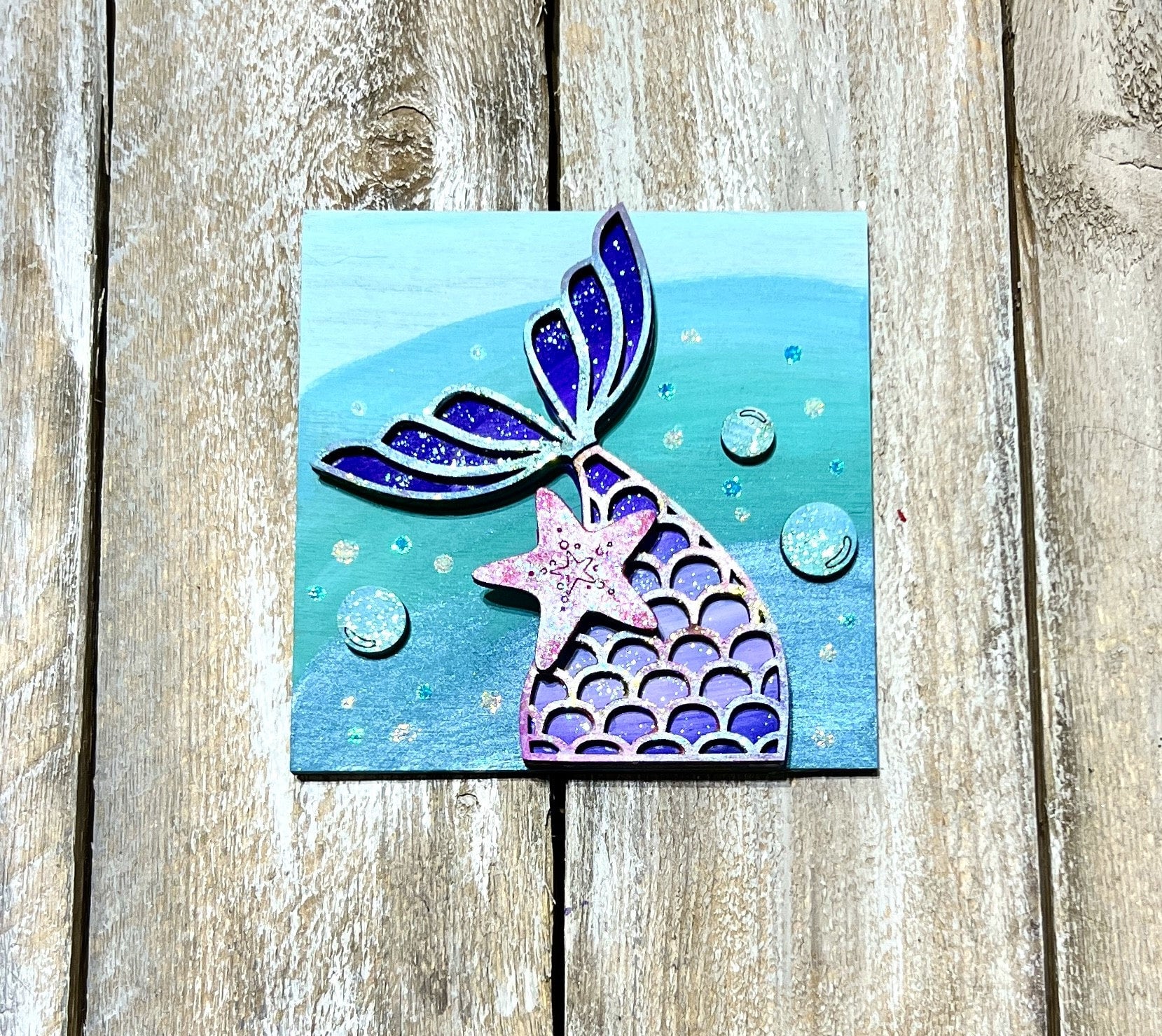 Mermaid Tail Curved 4" x 4" Wood Tile- At Home DIY Kit | The Small Hinge