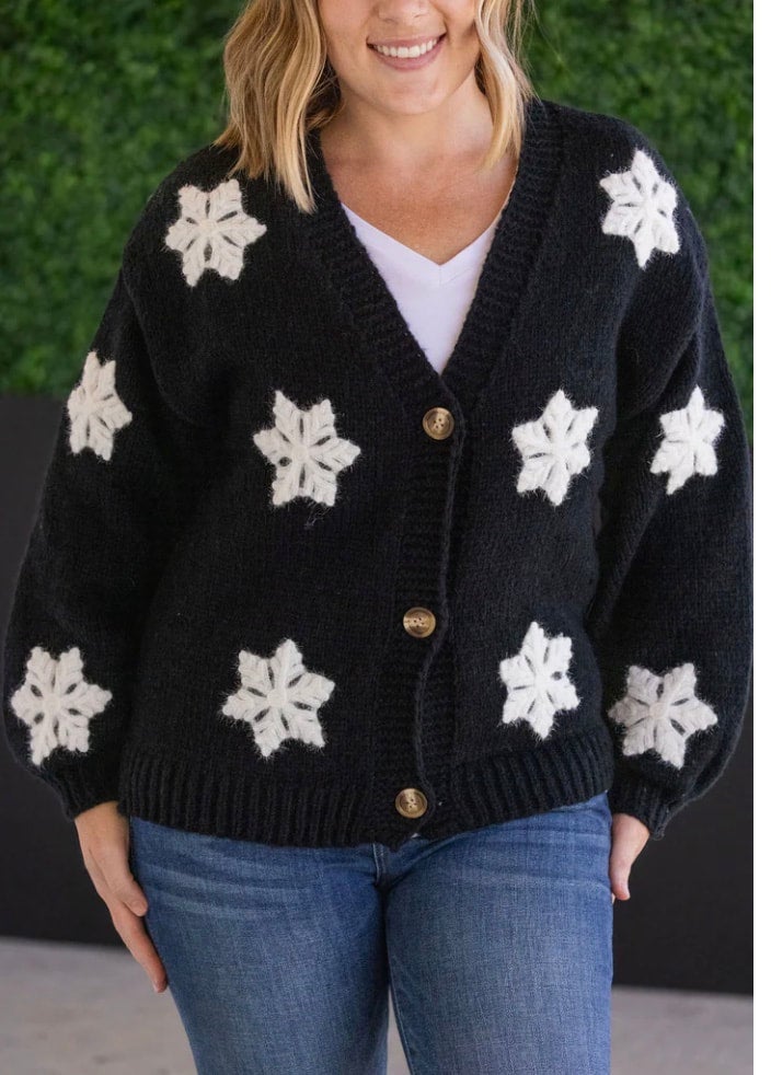 PRE ORDER Black Snowflake Cardigan | The Small Hinge
